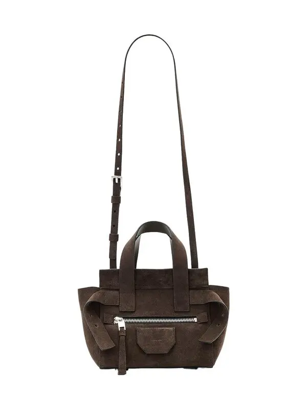 ALLSAINTS Mini Perez Suede Top Handle Bag - Fango Brown