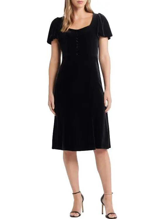 Anne Klein Flared Sleeve Velvet Dress - Anne Black