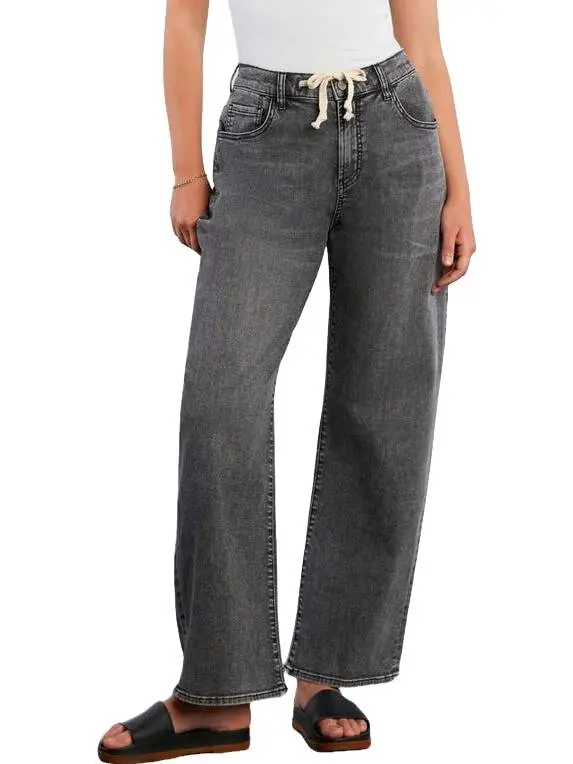 HINT OF BLU Tie Front Barrel Leg Jeans - Field Grey