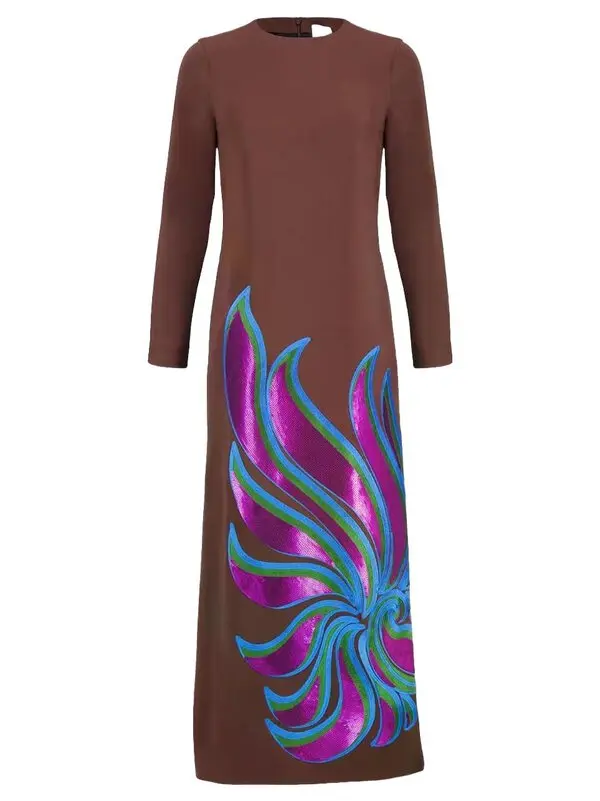 PAULA Embellished Long-sleeve Maxi Dress - Brown