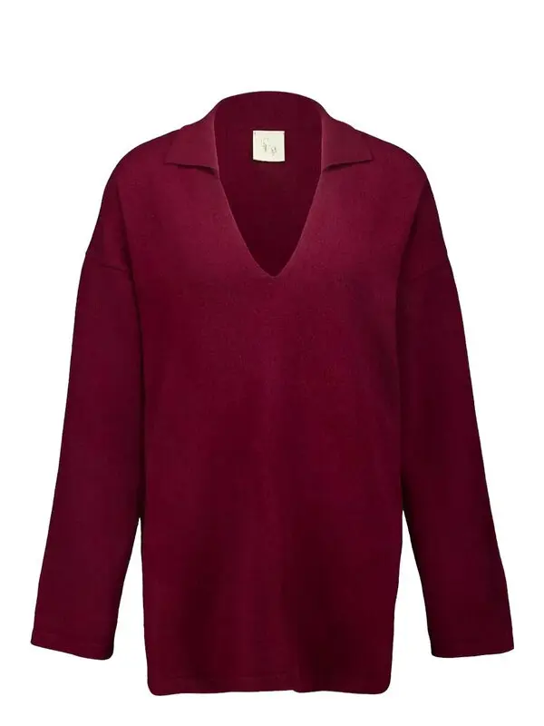 PAULA Plunge-collar Sweater - Red