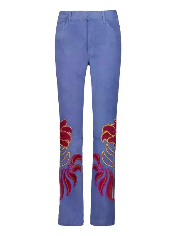 PAULA Floral-embroidery Trousers - Blue