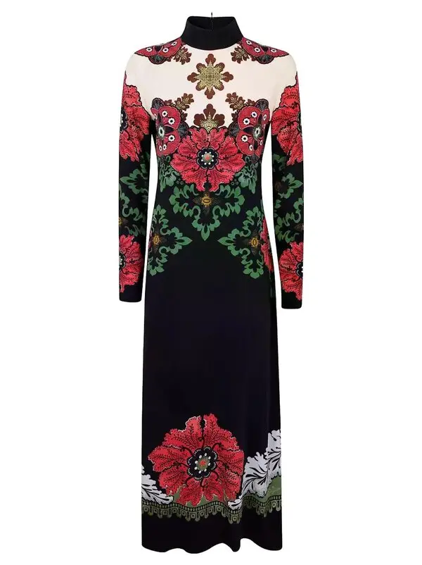 La DoubleJ Floral-print High-neck Dress - Black