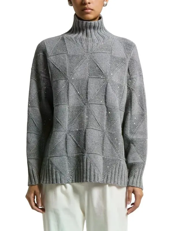 Peserico Geometric-pattern Sequin-embellished Sweater - Grey