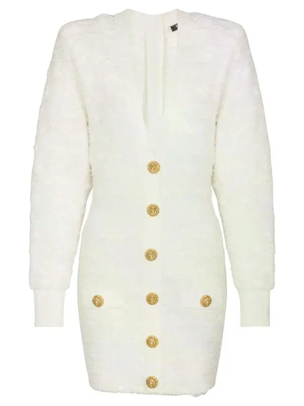 Balmain Button-embellished Tweed Mini Dress - White