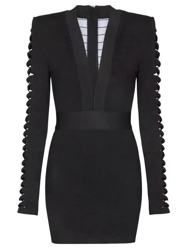 Balmain V-neck Mini Dress With Cut-out Sleeves - Black