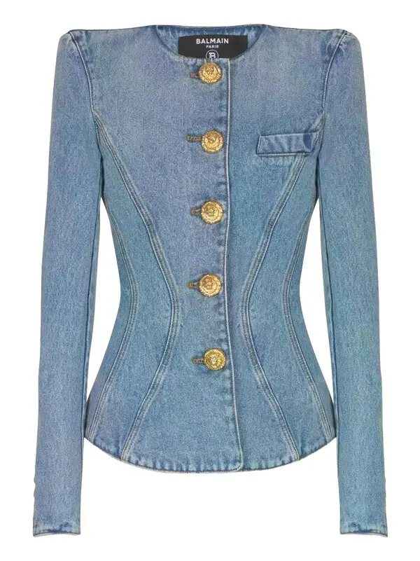 Balmain Padded-shoulder Buttoned Denim Jacket - Blue