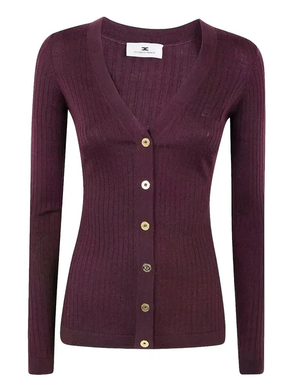 Elisabetta Franchi Ribbed Cardigan With Gold-tone Buttons - Red