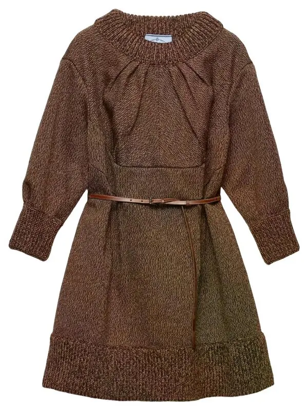 Prada Mouliné Wool Mini Dress - Brown