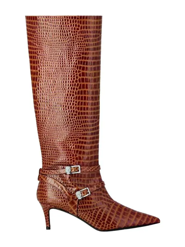 Philipp Plein 55mm Crocodile-embossed Boots - Brown