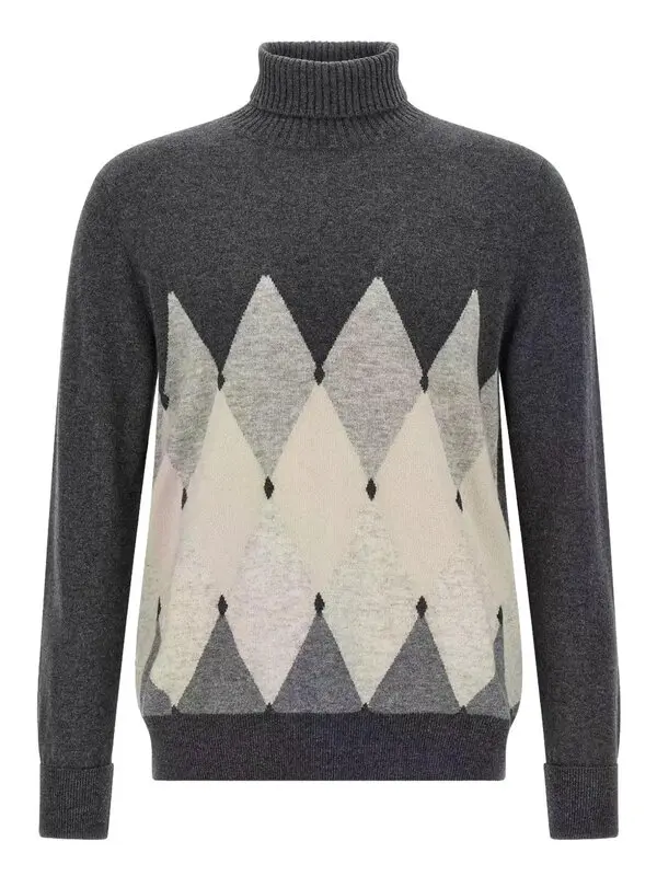 BALLANTYNE Argyle Pattern Turtleneck Sweater - Grey