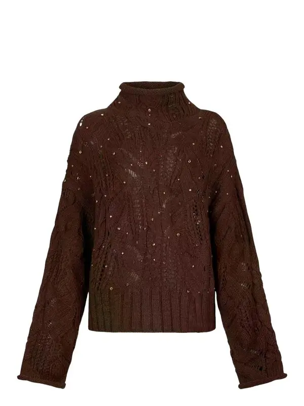 Liu Jo Cable-knit Embellished Sweater - Brown