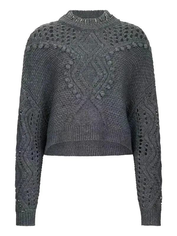 Liu Jo Embellished Openwork-knit Sweater - Grey
