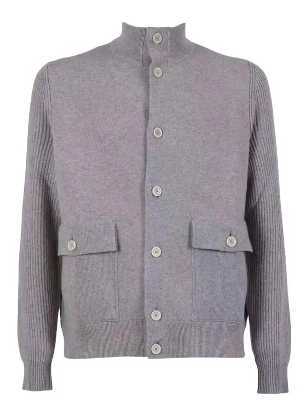 LARDINI Ribbed-panel Wool Cardigan - Grey