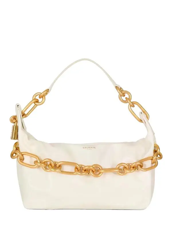 Balmain Medium Leather Shoulder Bag - White