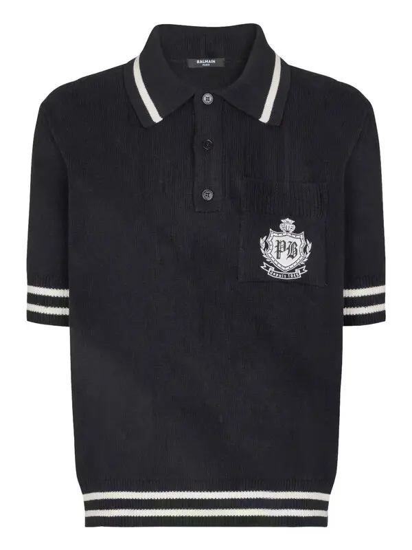 Balmain Emblem-logo Knit Polo Shirt - Black