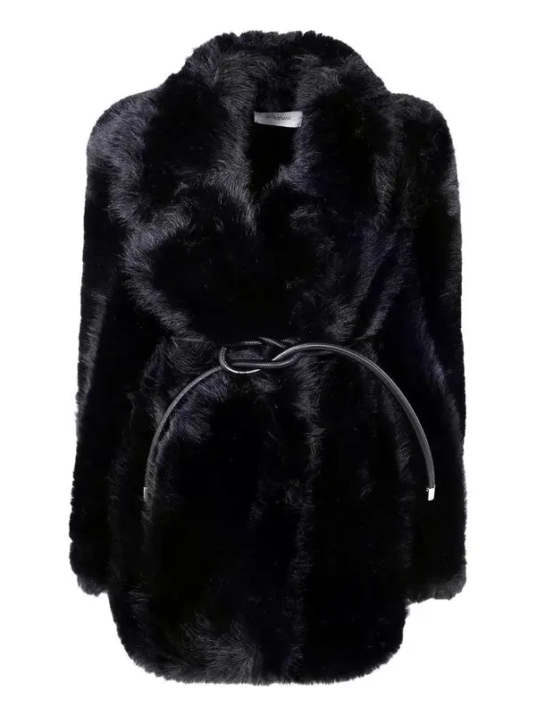 Sportmax Faux-fur Overcoat With Belt - Black