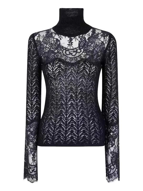 Blumarine Lace-insert Turtleneck Top - Black