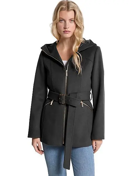Michael Kors Wool Blend Hooded Coat - Black