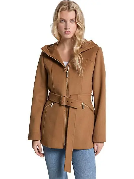Michael Kors Wool Blend Hooded Coat - Brown