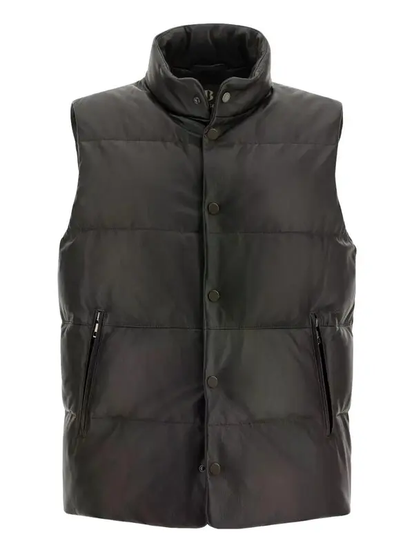 Boggi Milano Quilted Leather Gilet - Dark Brown