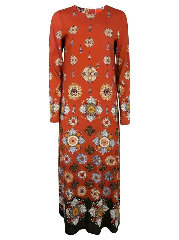 La DoubleJ Floral-print Long-sleeve Dress - Orange