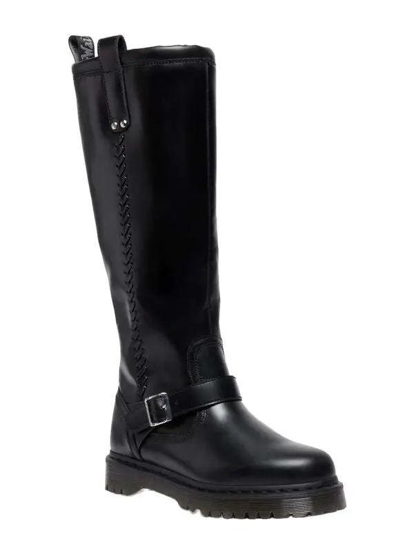 Dr. Martens Anistone Knee High Leather Biker Boots - Black