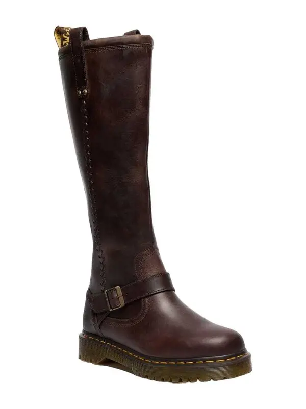 Dr. Martens Anistone Knee High Biker Boots - Brown