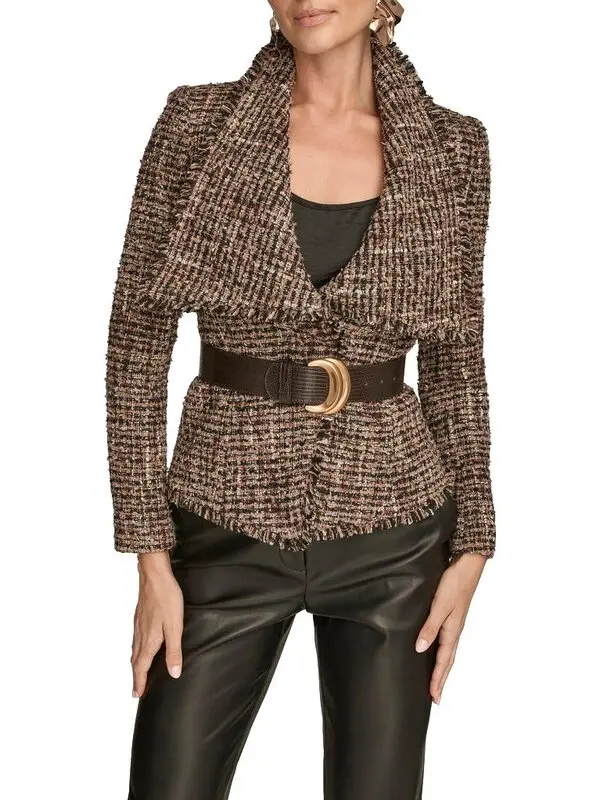 Donna Karan New York Wide Lapel Tweed Blazer - Chocolate Plum
