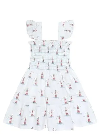 NELLAPIMA Lighthouse Print Gathered Dress - Red