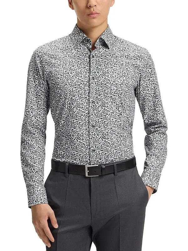 BOSS Hank Slim Fit Printed Button-front Shirt - Medium Green