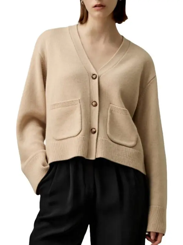 Lilysilk Wool-cashmere Blend Cropped Cardigan - Beige
