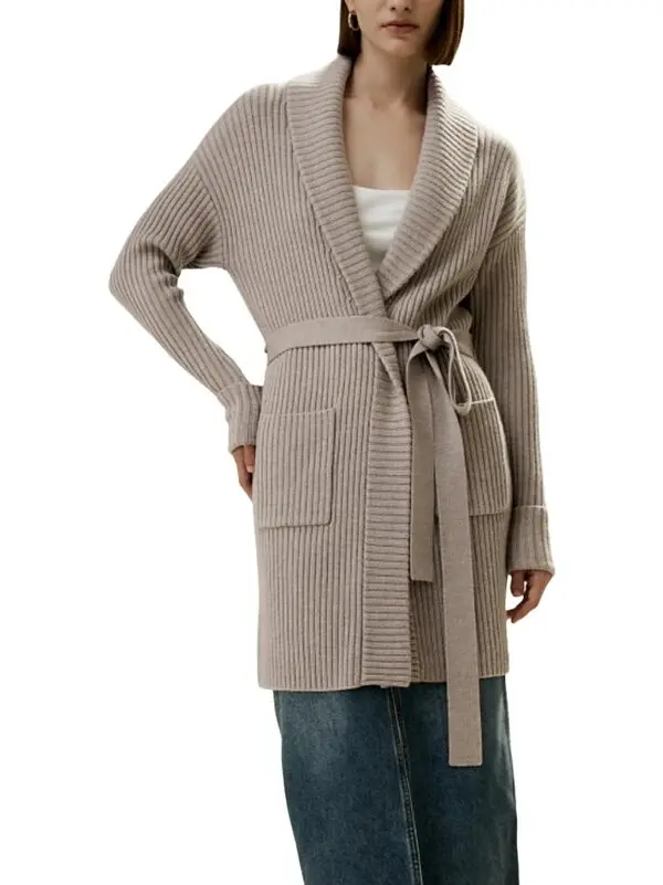 Lilysilk Merino Wool Shawl Collar Cardigan - Camel