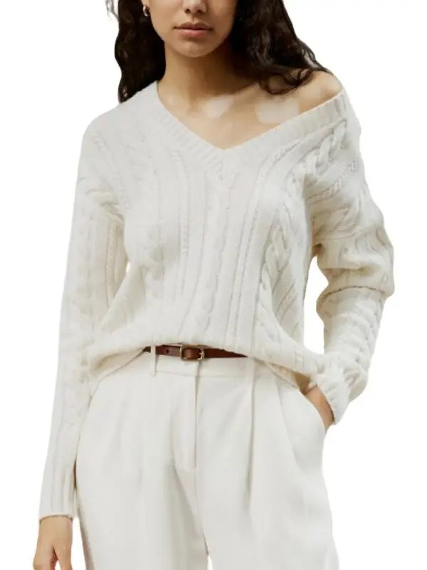 Lilysilk Cable-knit Wool-cashmere Blend Sweater - White