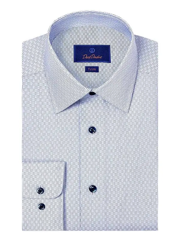 David Donahue Slim Fit Printed Dobby Dress Shirt - White/ Sky