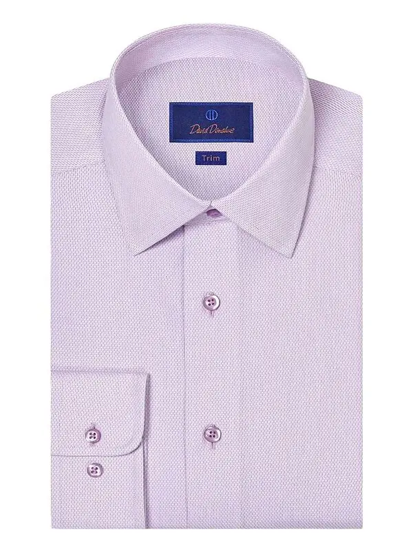 David Donahue Trim Fit Micro Tic Dobby Dress Shirt - White/ Lilac