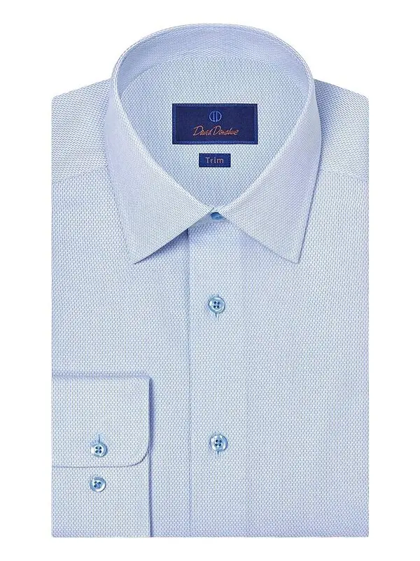 David Donahue Trim Fit Micro Tic Dobby Dress Shirt - White/ Sky
