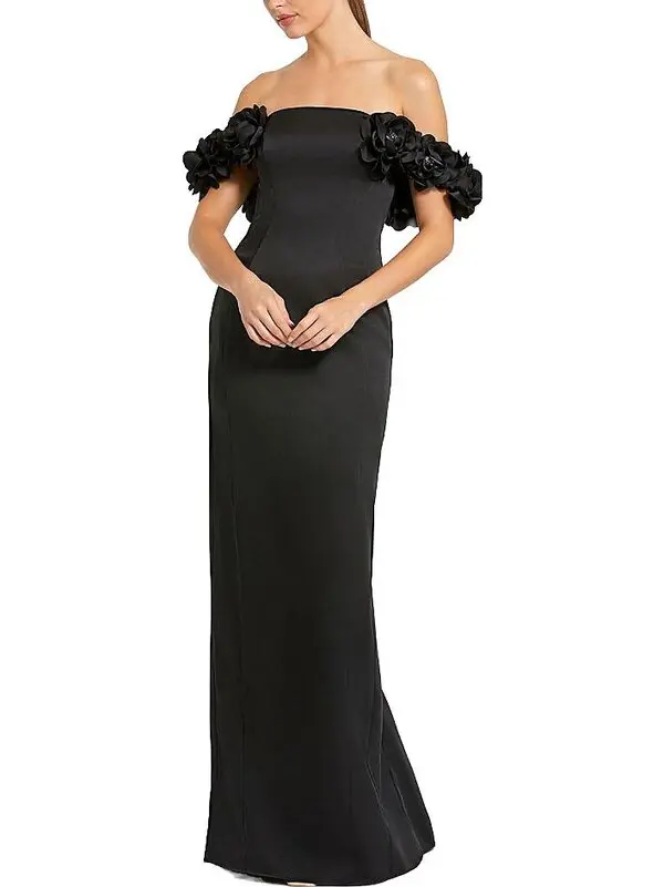 Mac Duggal Satin 3d Flower Off-the-shoulder Mermaid Gown - Black