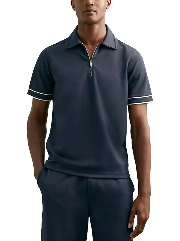 REISS Textured Zip Polo Shirt - Airforce Blue