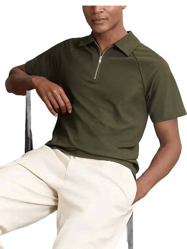 REISS Textured Zip Polo Shirt - Green
