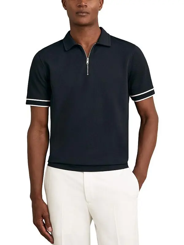 REISS Textured Zip Polo Shirt - Navy