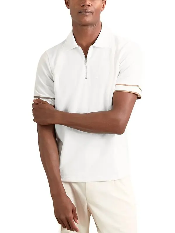 REISS Textured Zip Polo Shirt - White