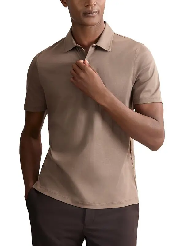 REISS Earl Airwater Slim Fit Polo Shirt - Taupe Brown