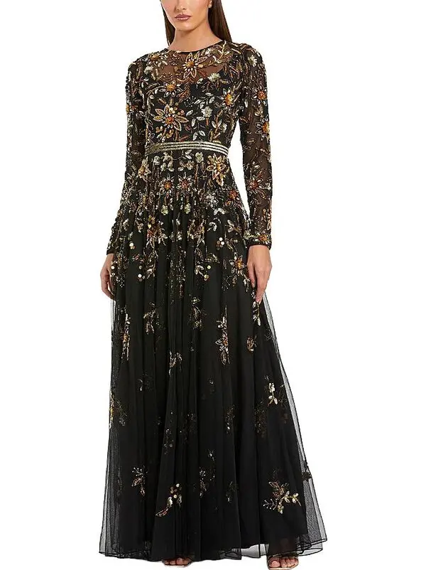 Mac Duggal Hand-beaded Mesh A-line Gown - Black Gold