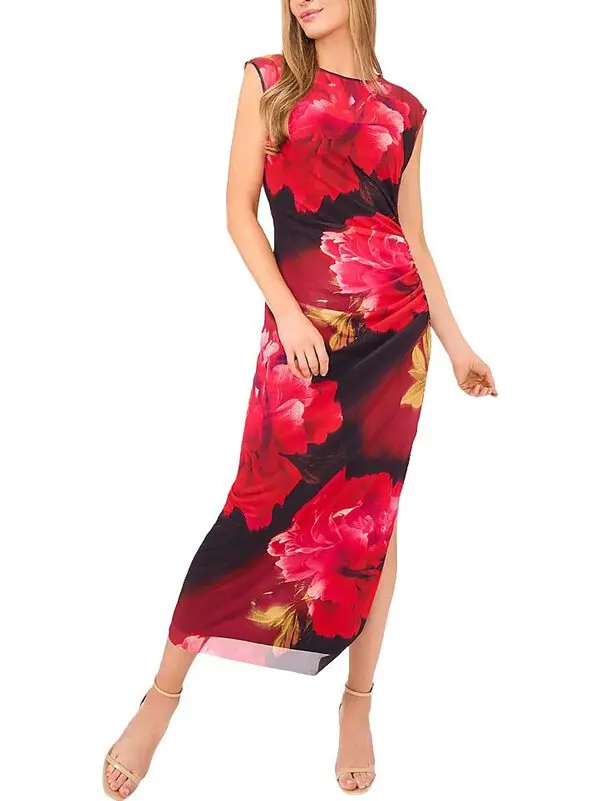Ted Baker London Short Sleeve Mesh Column Dress - Flame Scarlet