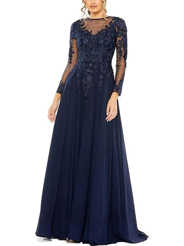 Mac Duggal Hand-embellished Lace Gown With Jeweled Embroidery - Midnight