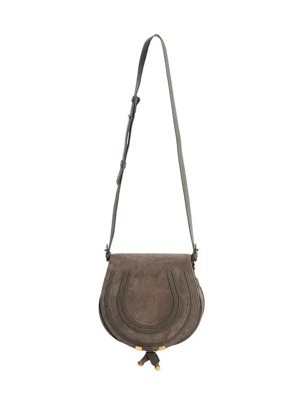 Chloé Marcie Suede Saddle Bag - Flannel Grey