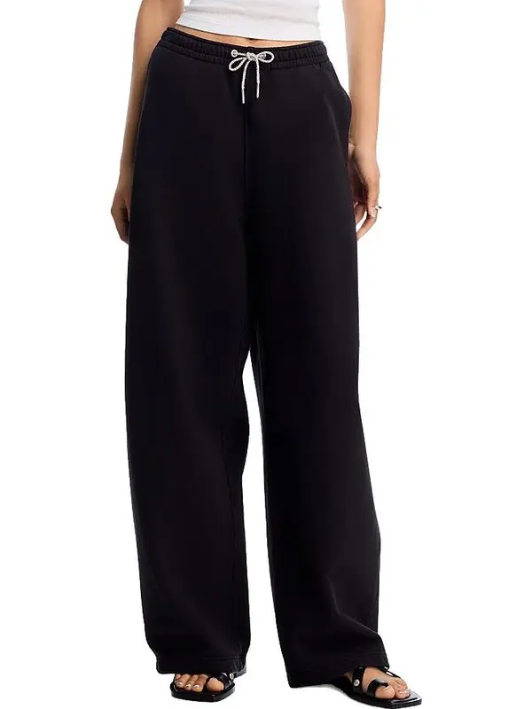 Alexander Wang Mid Rise Rhinestone Drawcord Sweatpants - Black