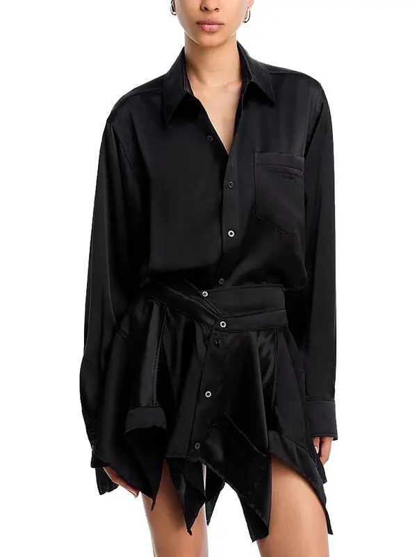 Alexander Wang Silk Cut Off Double Shirt Dress - Black