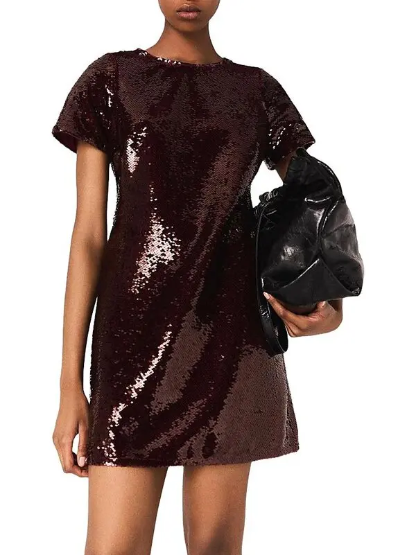 Maje Requina Sequined Dress - Burgundy